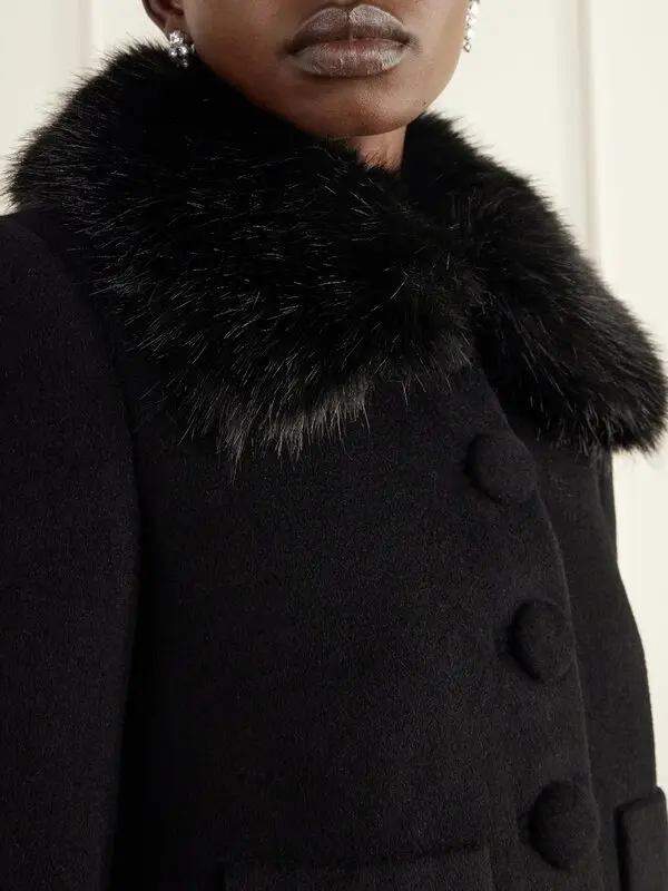 SELF-PORTRAIT Cropped Plush-trimmed Wool-blend Jacket