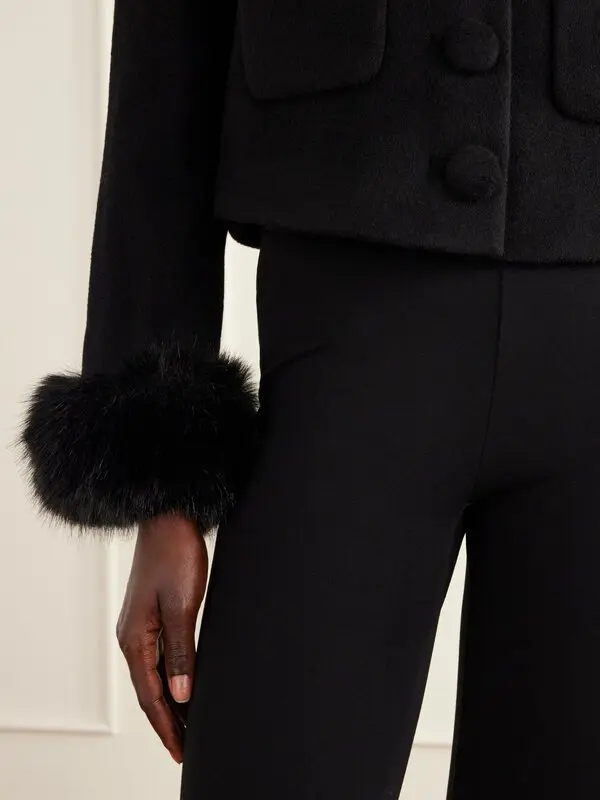 SELF-PORTRAIT Cropped Plush-trimmed Wool-blend Jacket