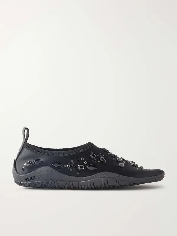 JIL SANDER Elbe Embellished Satin Slip-ons - Black