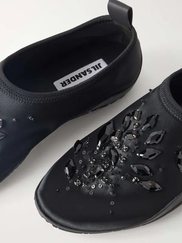 JIL SANDER Elbe Embellished Satin Slip-ons