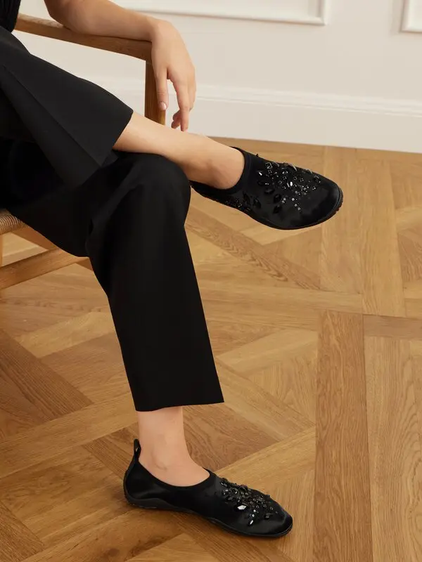 JIL SANDER Elbe Embellished Satin Slip-ons