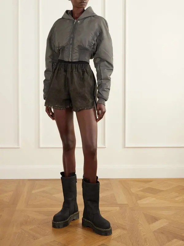 Rick Owens Frayed Denim Shorts - Stone