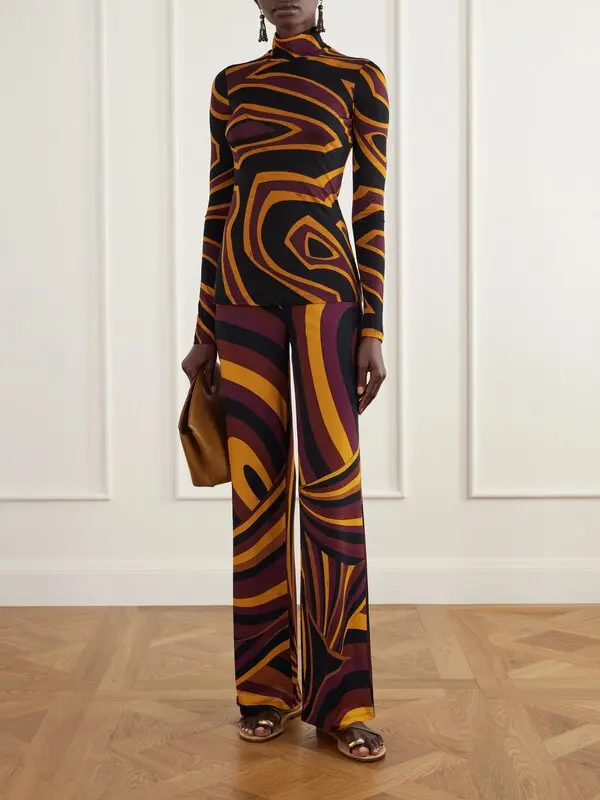 Emilio Pucci Fiammato Printed Wool-blend Jersey Blouse - Multi