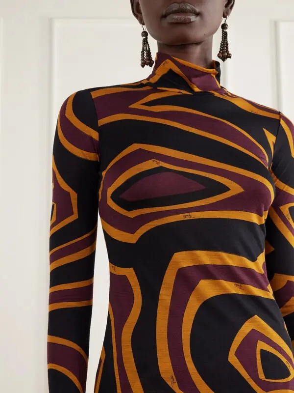 Emilio Pucci Fiammato Printed Wool-blend Jersey Blouse - Multi