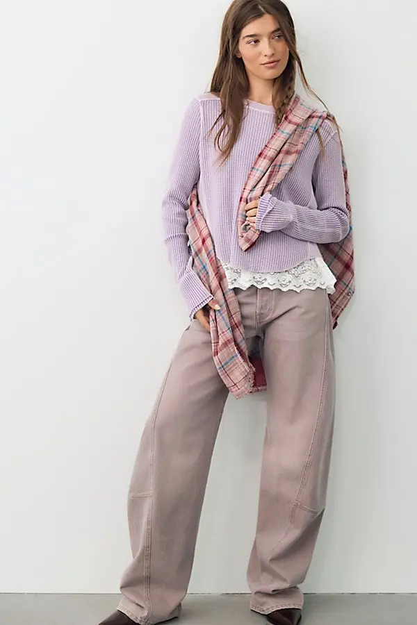 Free People Fp One Blake Shrunken Crew Neck Thermal - Sugared Violet