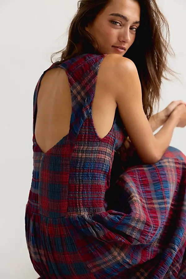 Free People Passing Time Plaid Maxi Dress - Original Combo