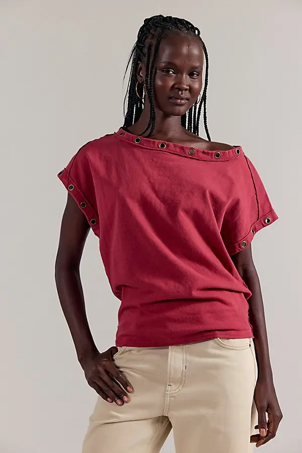 Free People We The Free Off-the-shoulder Billie Tee - Cardinal