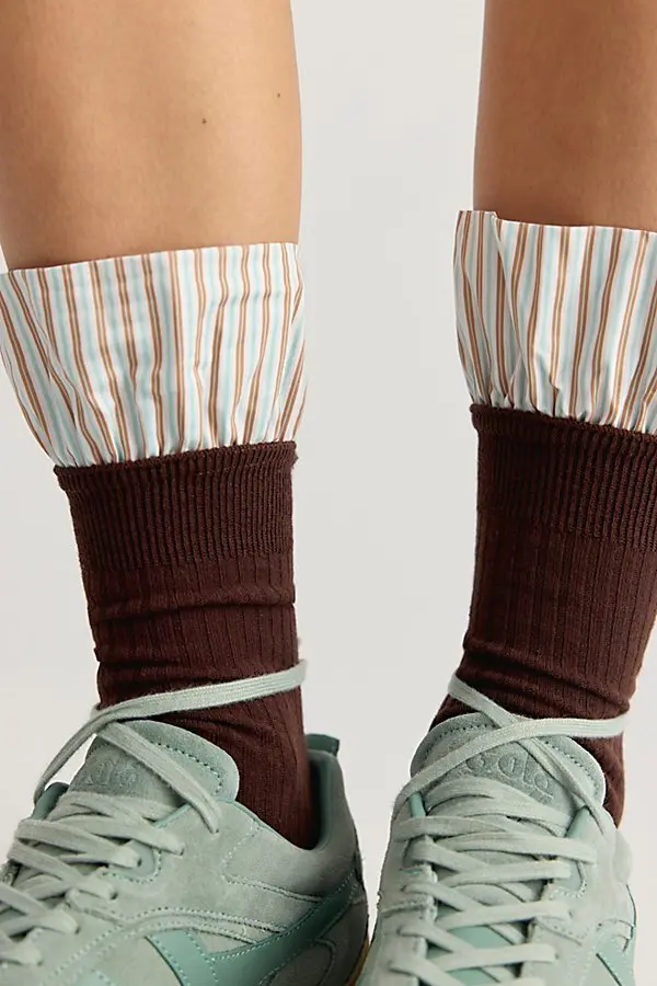 HIGH HEEL JUNGLE Lauren Pinstripe Cuff Socks - Brown