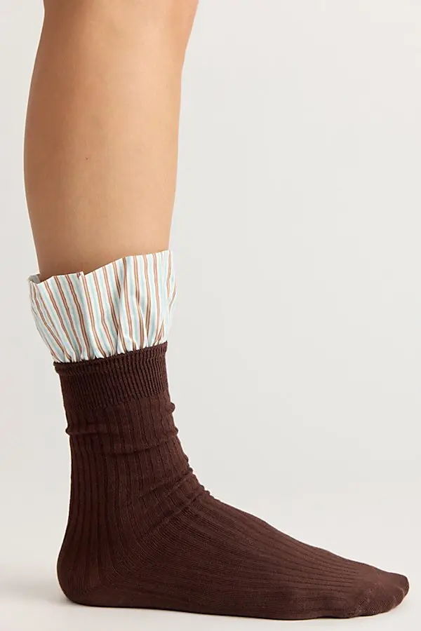 HIGH HEEL JUNGLE Lauren Pinstripe Cuff Socks - Brown