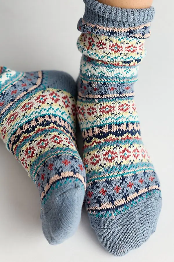AMERICAN TRENCH The Cotton Fair Isle Crew Socks - Denim