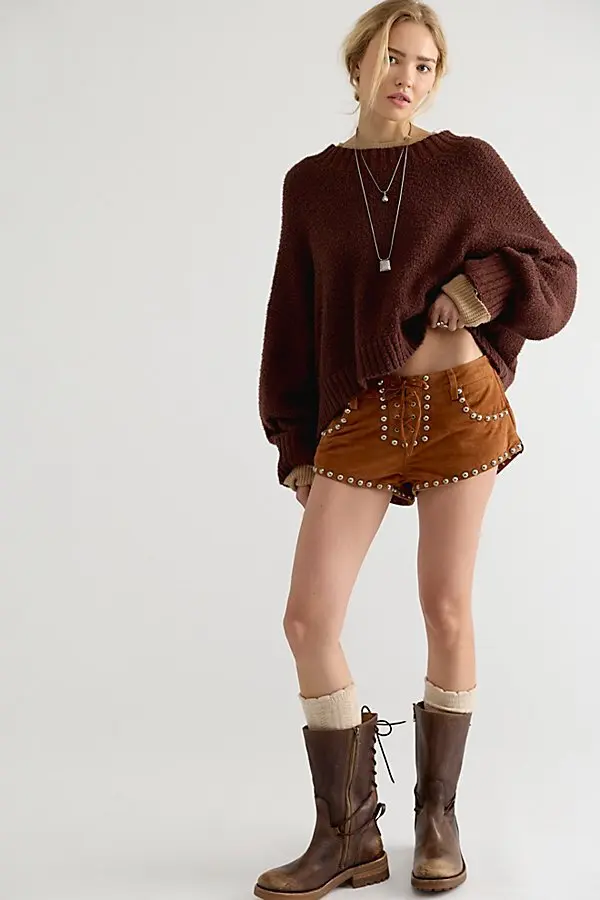 ONETEASPOON Dukes Lace Up Suede Micro Shorts