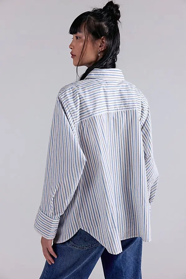 Free People Sabine Striped Articulated Button Down Top - Eggshell Combo