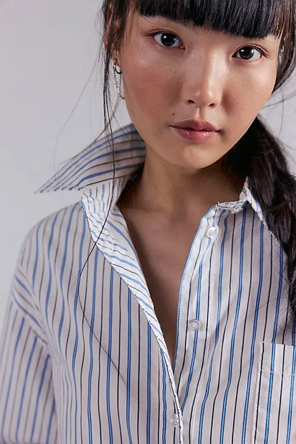 Free People Sabine Striped Articulated Button Down Top - Eggshell Combo