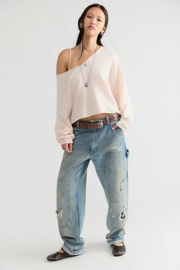 Free People See Me V-neck Knit Pullover - Ballet Slipper