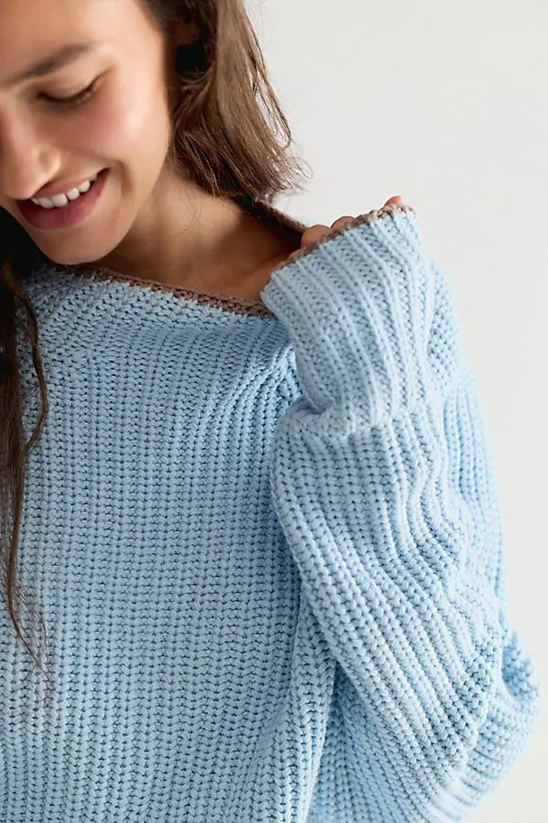 Free People Low Tide Crew Neck Knit Pullover - Clear Sky