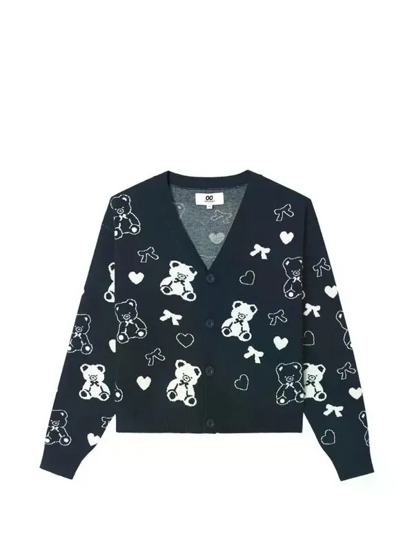 CHOCOOLATE Bear-pattern V-neck Cardigan