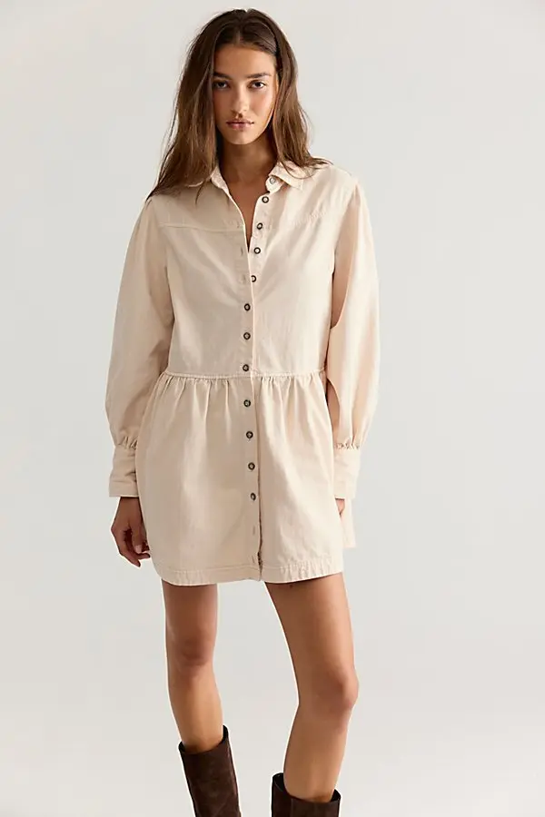 Free People Marris Collared Denim Mini Dress - Plum Dust