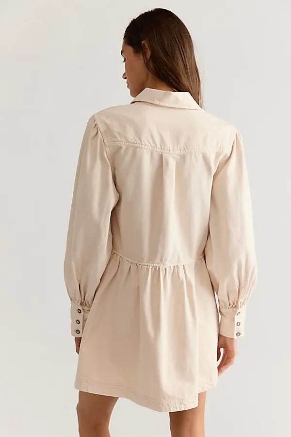 Free People Marris Collared Denim Mini Dress - Plum Dust