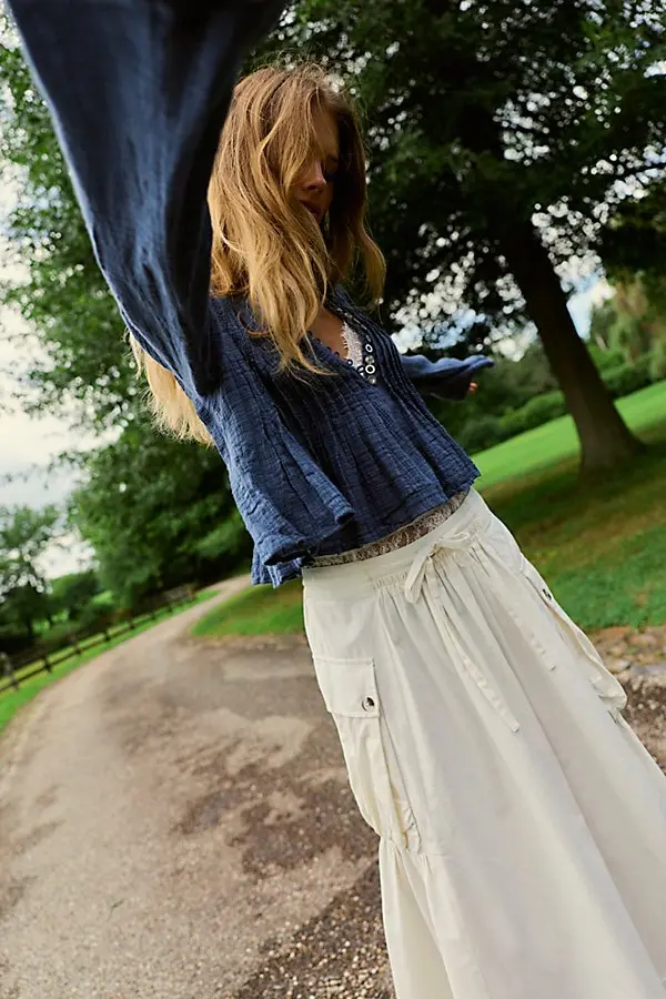 Free People Fp One Parker Long Sleeve Button Down Top - Dark Denim