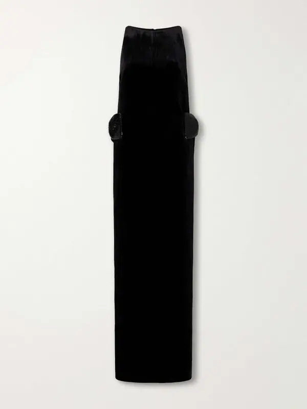 SELF-PORTRAIT Bow-detailed Embellished Velvet Maxi Dress