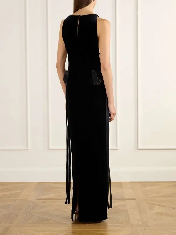 SELF-PORTRAIT Bow-detailed Embellished Velvet Maxi Dress