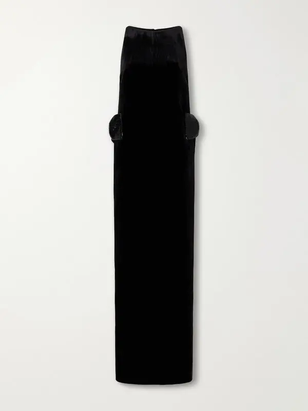 SELF-PORTRAIT Bow-detailed Embellished Velvet Maxi Dress - Black