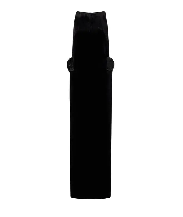 SELF-PORTRAIT Bow-detailed Embellished Velvet Maxi Dress - Black