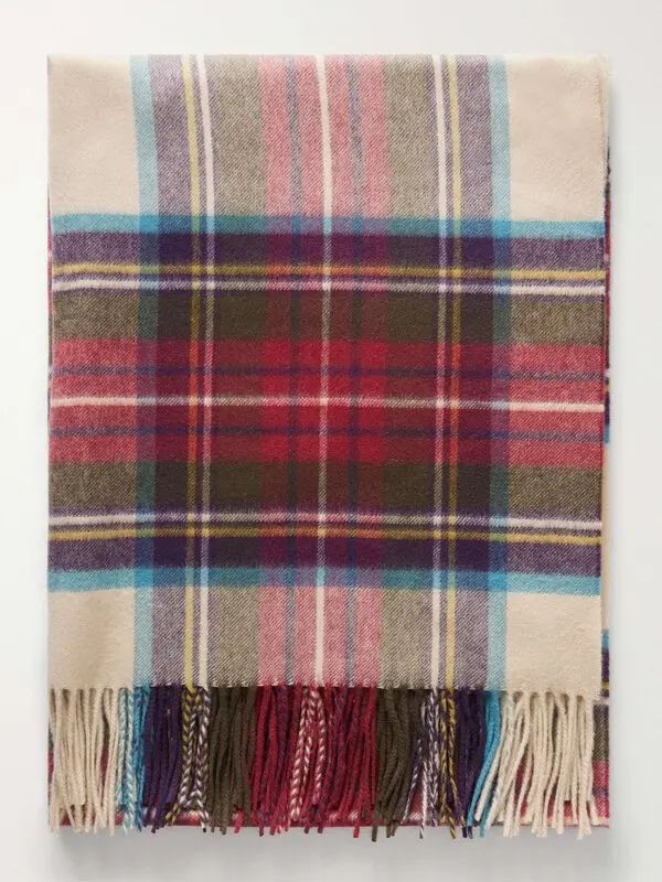 Johnstons Of Elgin Tartan Stole Checked Cashmere Scarf - Red