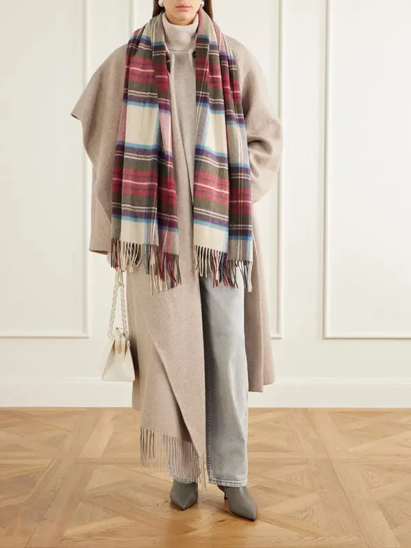 Johnstons Of Elgin Tartan Stole Checked Cashmere Scarf - Red