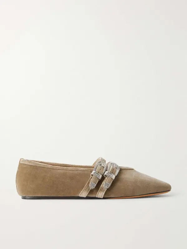 Le Monde Beryl Claudia Embellished Velvet Ballet Flats