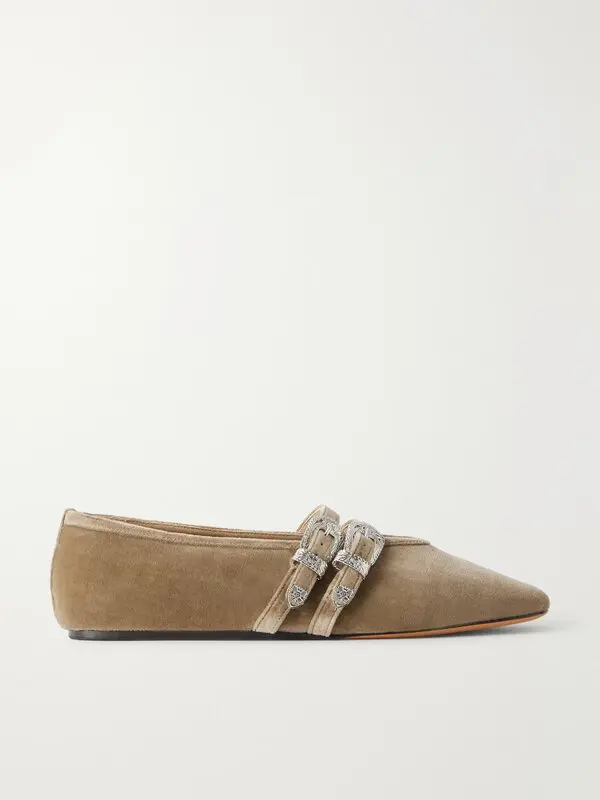 Le Monde Beryl Claudia Embellished Velvet Ballet Flats - Neutrals