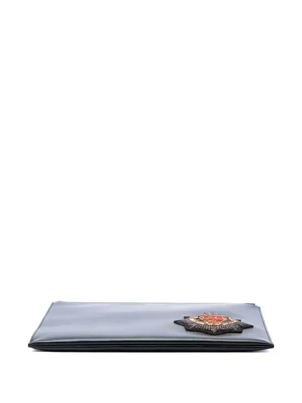 Saint Laurent 2018 Embroidered Crest Calfskin Zippered Clutch Bag