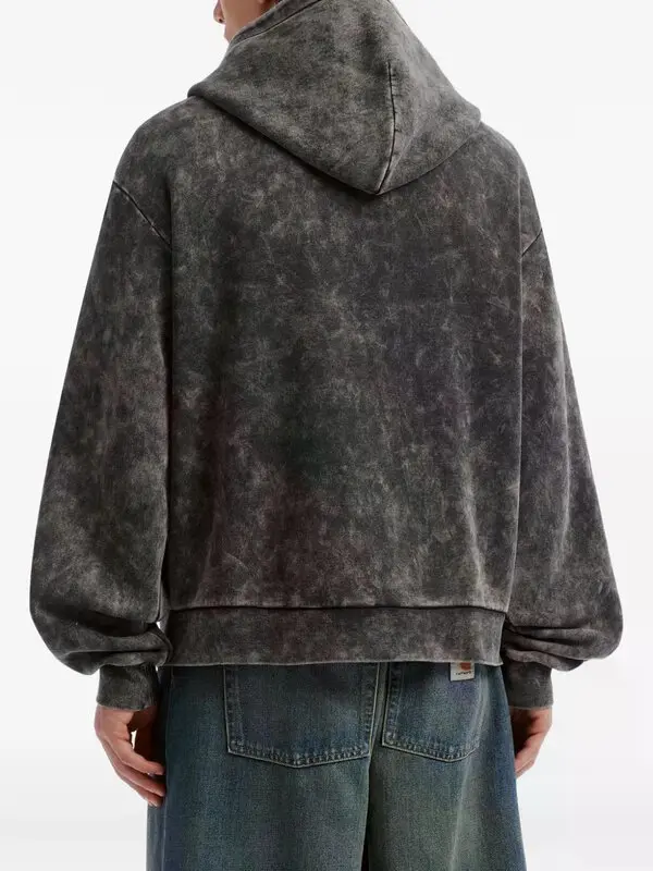 Izzue Acid-wash Logo-embroidered Hoodie