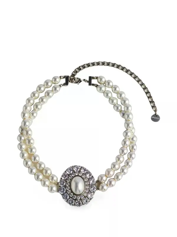 SELF-PORTRAIT Pearl Crystal-embellished Choker - Silver