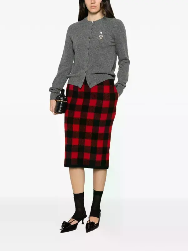 N°21 Check-pattern Knitted Midi Skirt