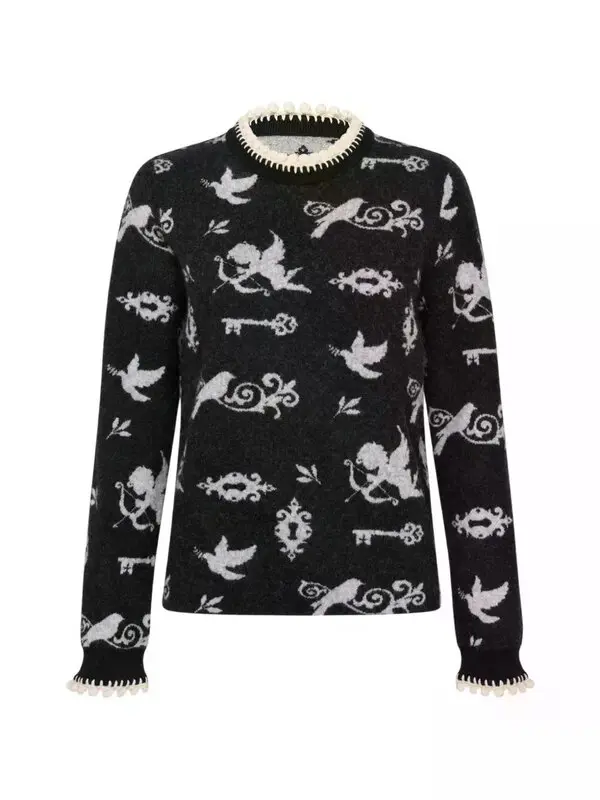 RENLI SU Intarsia-knit Pompom-trim Sweater