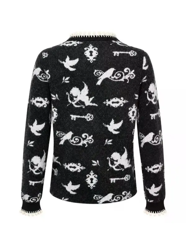 RENLI SU Intarsia-knit Pompom-trim Sweater