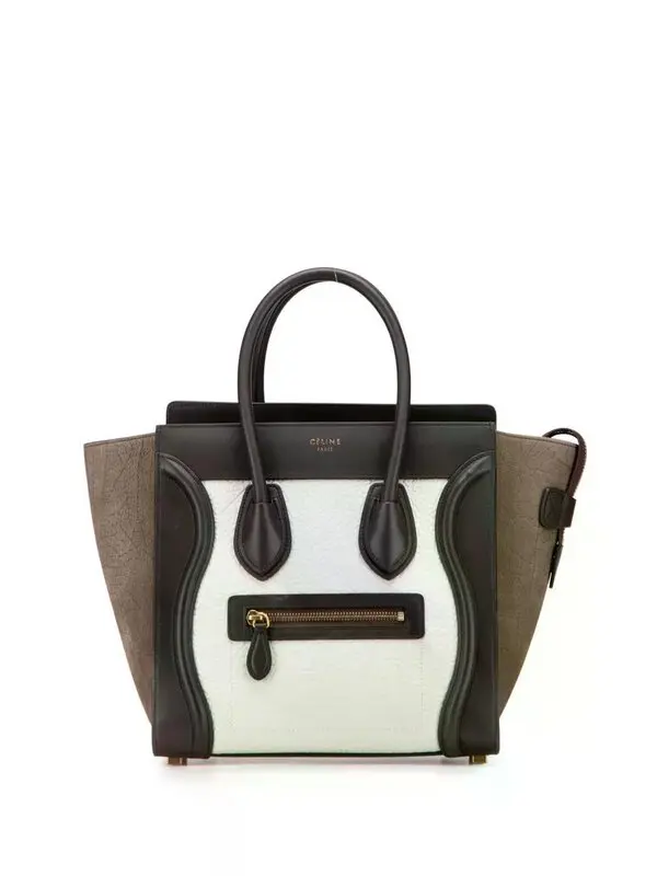 Celine 2016 Micro Tricolor Nubuck And Calfskin Luggage Tote Bag - Brown