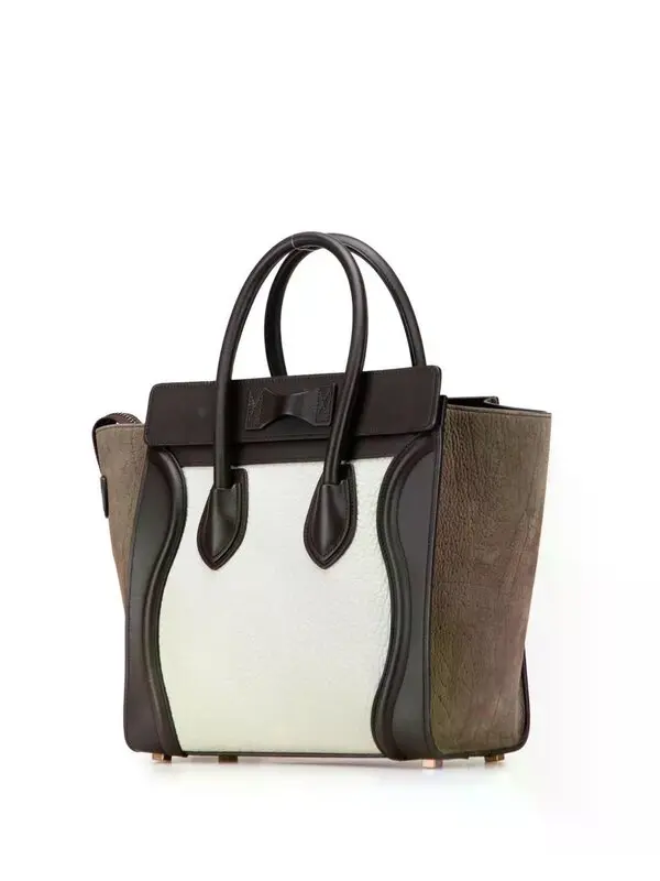 Celine 2016 Micro Tricolor Nubuck And Calfskin Luggage Tote Bag - Brown