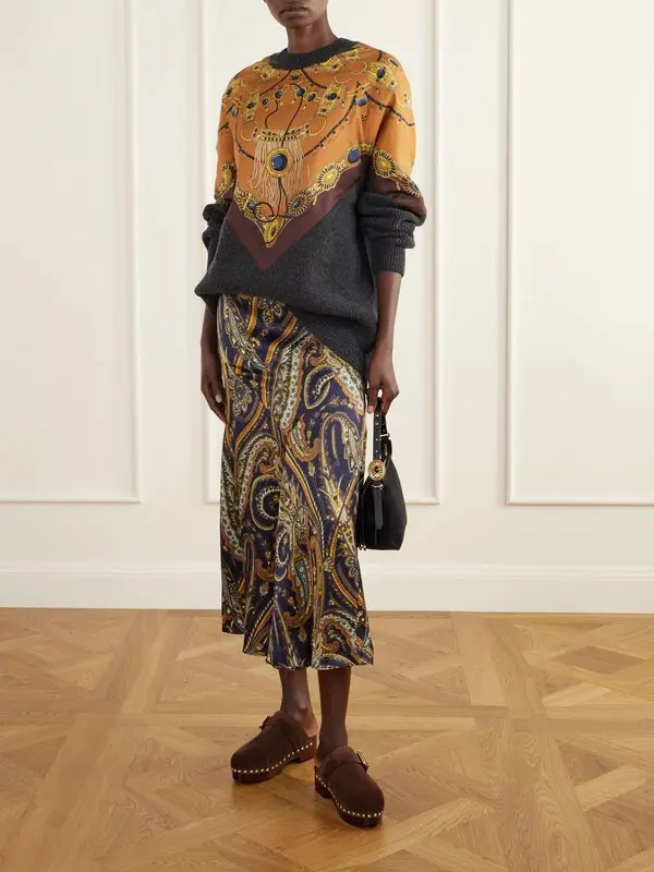Etro Printed Silk-trimmed Wool And Cashmere-blend Sweater