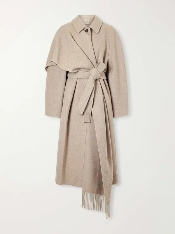 Ossou Canyon Belted Fringed Layered Wool And Cashmere-blend Coat