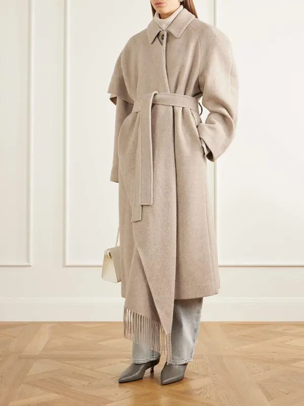 Ossou Canyon Belted Fringed Layered Wool And Cashmere-blend Coat