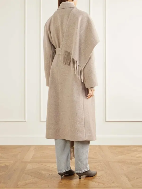 Ossou Canyon Belted Fringed Layered Wool And Cashmere-blend Coat