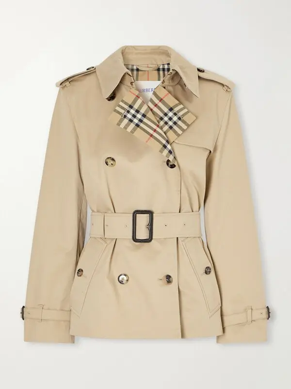 Burberry Double-breasted Belted Checked Cotton-gabardine Trench Coat