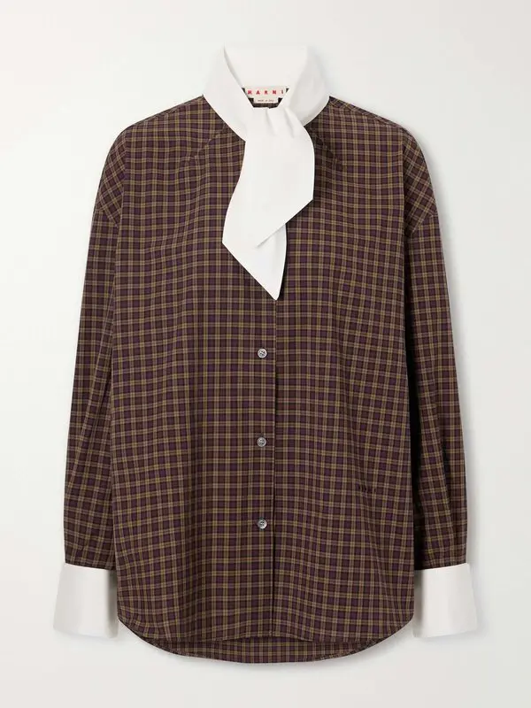Marni Scarf-detailed Checked Cotton-poplin Shirt
