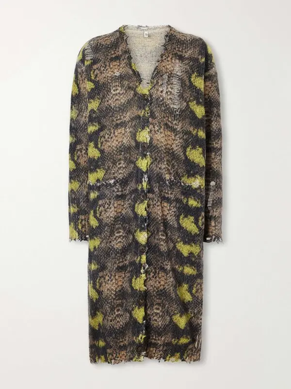 R13 Distressed Animal-print Cashmere Cardigan