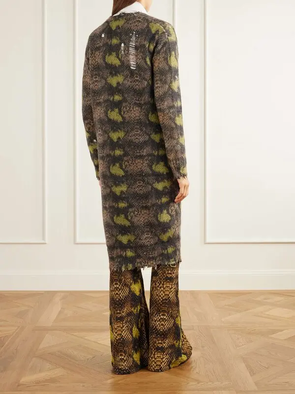 R13 Distressed Animal-print Cashmere Cardigan