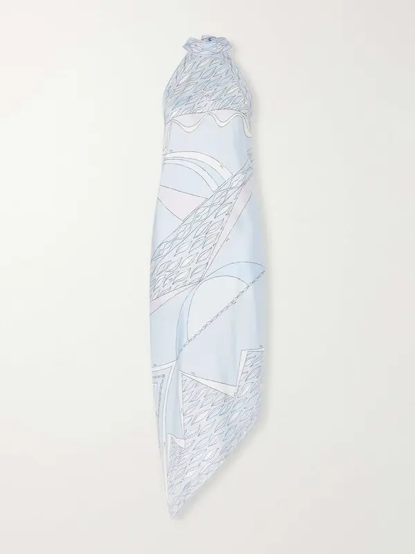 Emilio Pucci Asymmetric Printed Silk-twill Halterneck Midi Dress