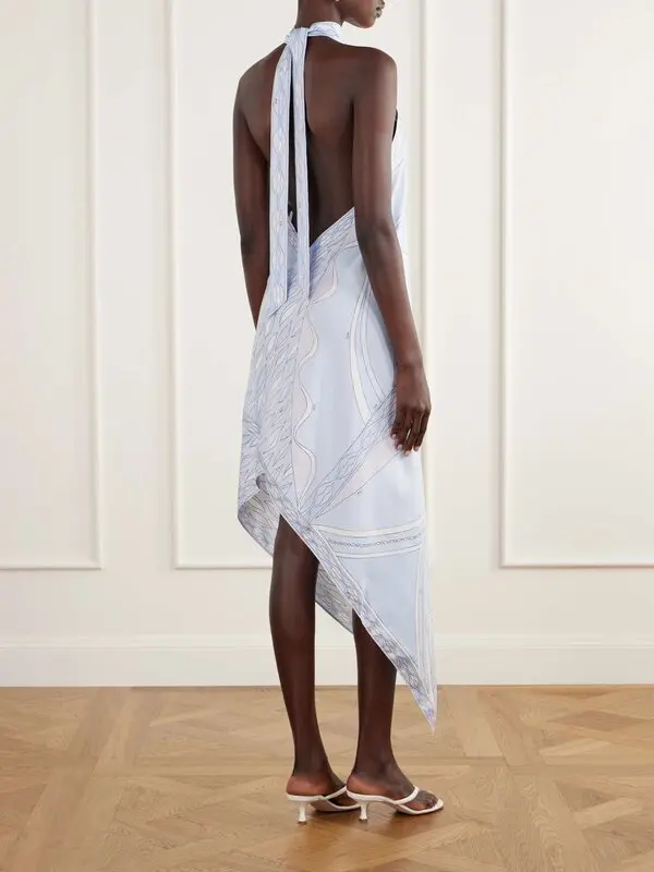 Emilio Pucci Asymmetric Printed Silk-twill Halterneck Midi Dress