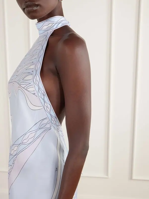 Emilio Pucci Asymmetric Printed Silk-twill Halterneck Midi Dress